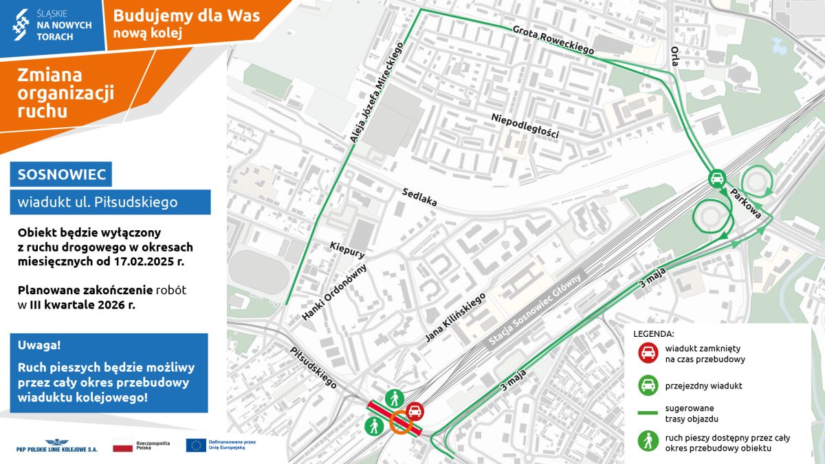 Tymczasowe zamknięcie wiaduktu nad ul. Piłsudskiego. Objazdy, linie zastępcze, nowe przystanki ...